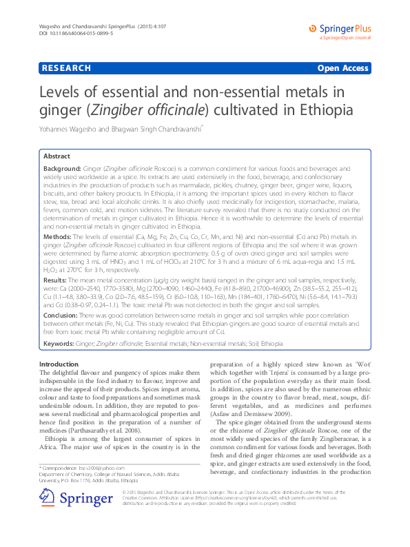 (PDF) LEVELS OF ESSENTIAL AND NON-ESSENTIAL METALS IN ETHIOPIAN OUZO
