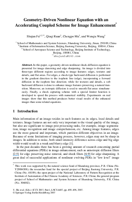 (PDF) Geometry-Driven Nonlinear Equation with an Accelerating Coupled Scheme for Image Enhancement