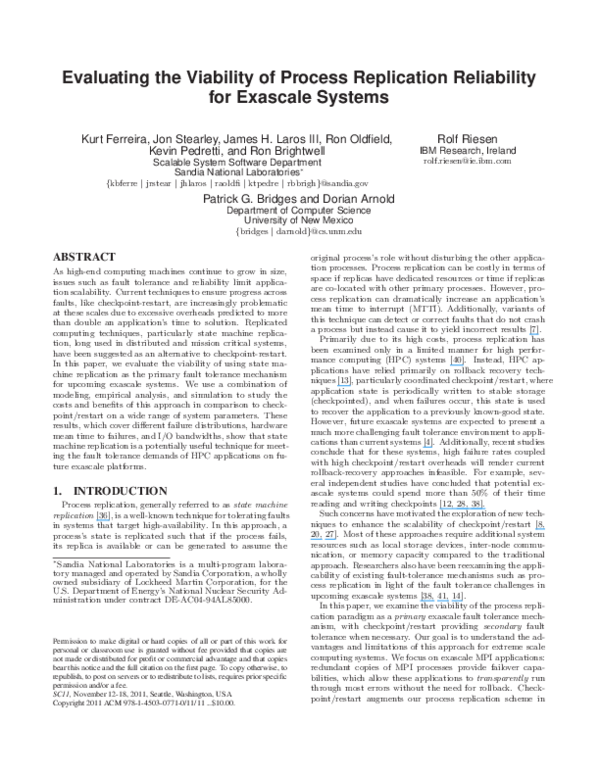 (PDF) Evaluating the viability of process replication reliability for exascale systems