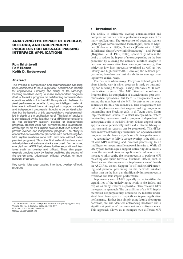 (PDF) Analyzing the impact of overlap, offload, and independent progress for MPI