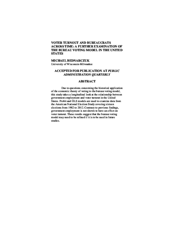 (PDF) Voter Turnout and Bureaucrats Across Time: A Further Examination ...
