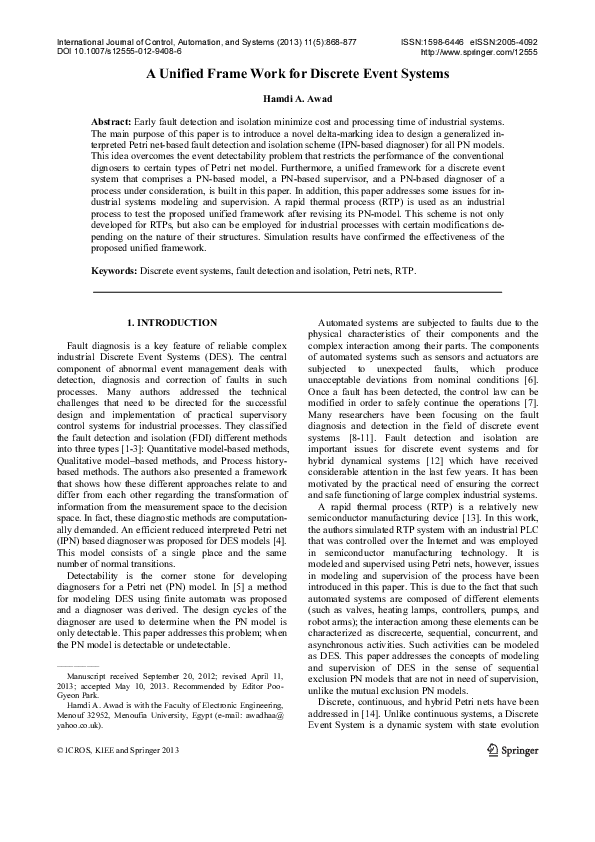 (PDF) A Unified Frame Work for Discrete Event Systems | Hamdi Awad - Academia.edu