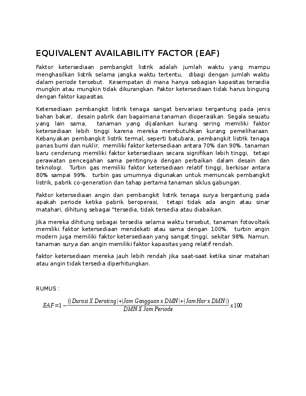 (DOC) EQUIVALENT AVAILABILITY FACTOR (EAF