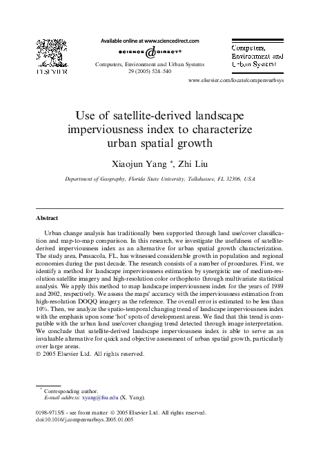 (PDF) Use of satellite-derived landscape imperviousness index to ...