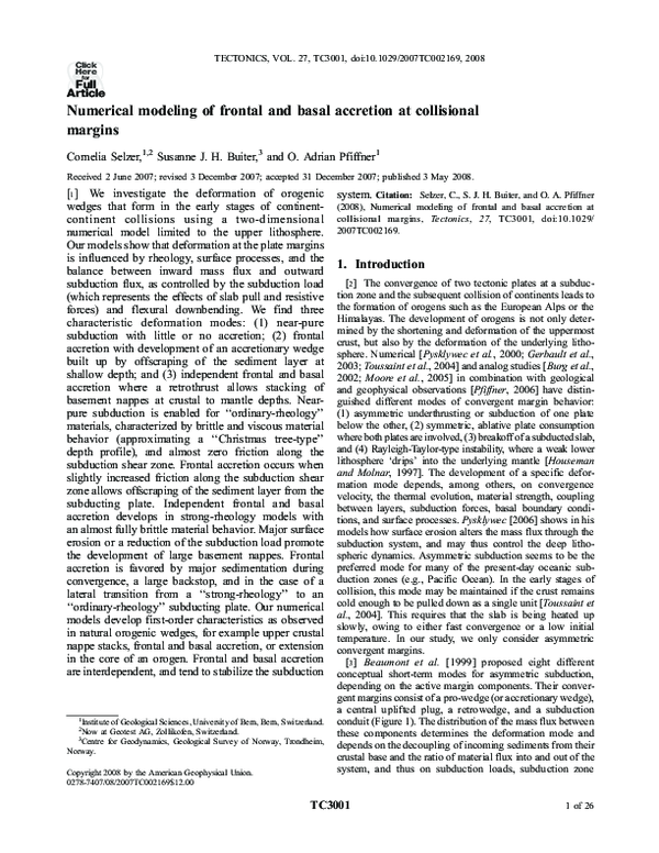 (PDF) Numerical modeling of frontal and basal accretion at collisional ...
