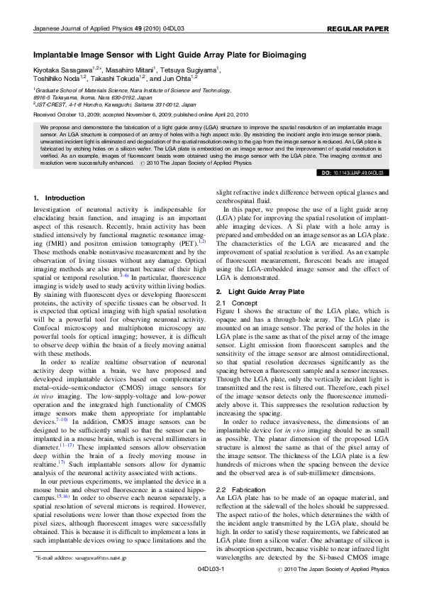 (PDF) Implantable Image Sensor with Light Guide Array Plate for Bioimaging