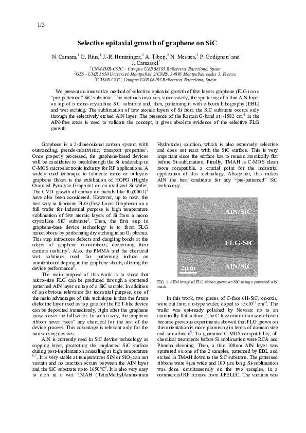 (PDF) Selective epitaxial growth of graphene on SiC