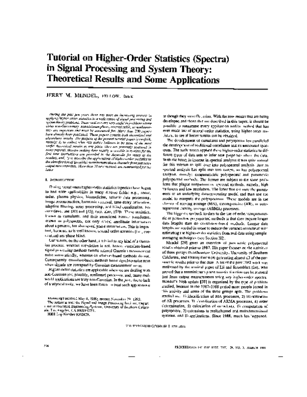 Pdf Tutorial On Higher Order Statistics Spectra In Signal Processing And System Theory