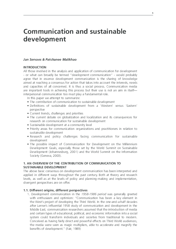 (PDF) Communication and sustainable development