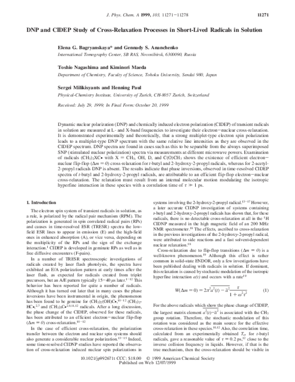 (PDF) DNP and CIDEP Study of Cross-Relaxation Processes in Short-Lived ...