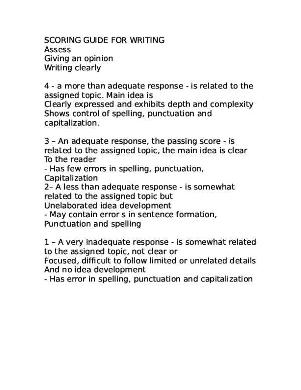 (DOC) SCORING GUIDE FOR WRITING Assess Giving an opinion Writing ...