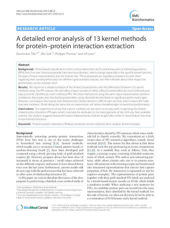 (PDF) A detailed error analysis of 13 kernel methods for protein-protein interaction extraction
