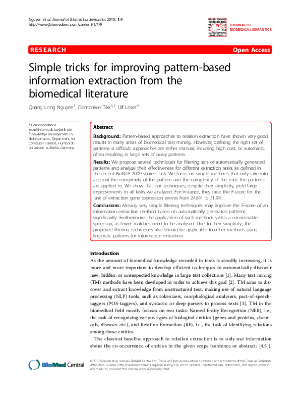 Pdf Simple Tricks For Improving Pattern Based Information Extraction