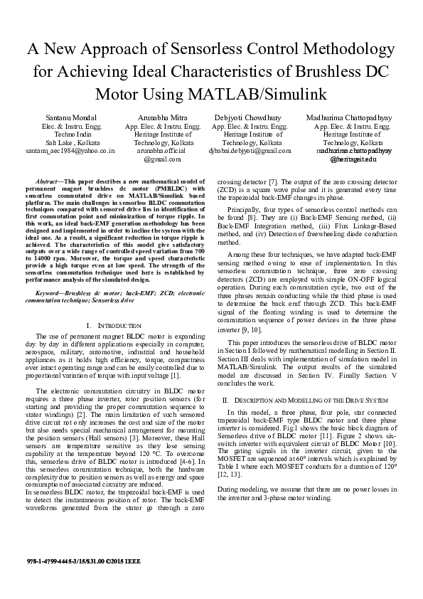 (PDF) A New Approach of Sensorless Control Methodology for Achieving Ideal Characteristics of ...