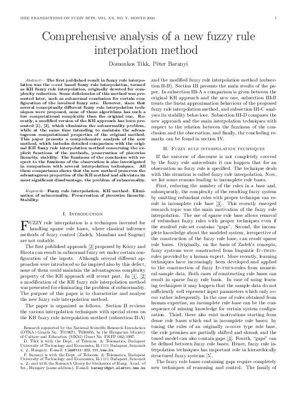 (PDF) Comprehensive analysis of a new fuzzy rule interpolation method