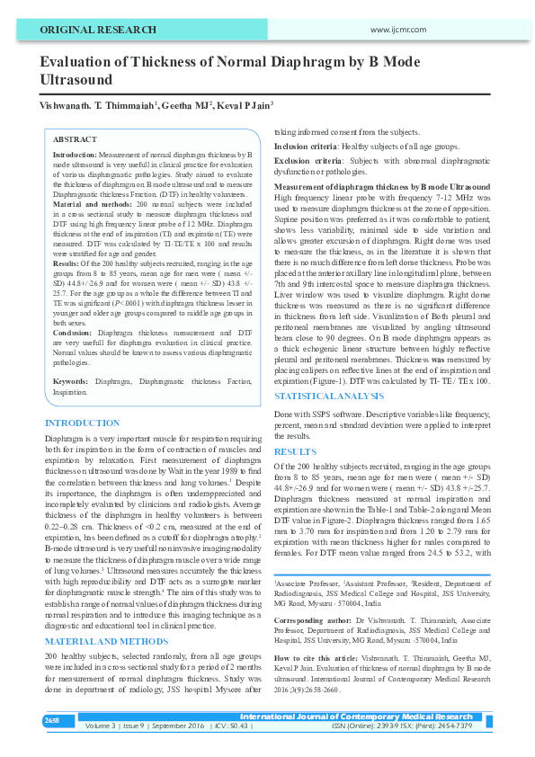 (PDF) Evaluation of Thickness of Normal Diaphragm by B Mode Ultrasound