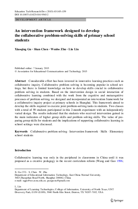 (PDF) An intervention framework designed to develop the collaborative problem-solving skills of ...