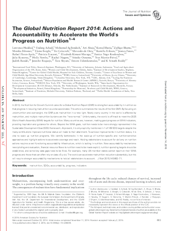 (PDF) The Global Nutrition Report 2014: Actions and Accountability to ...