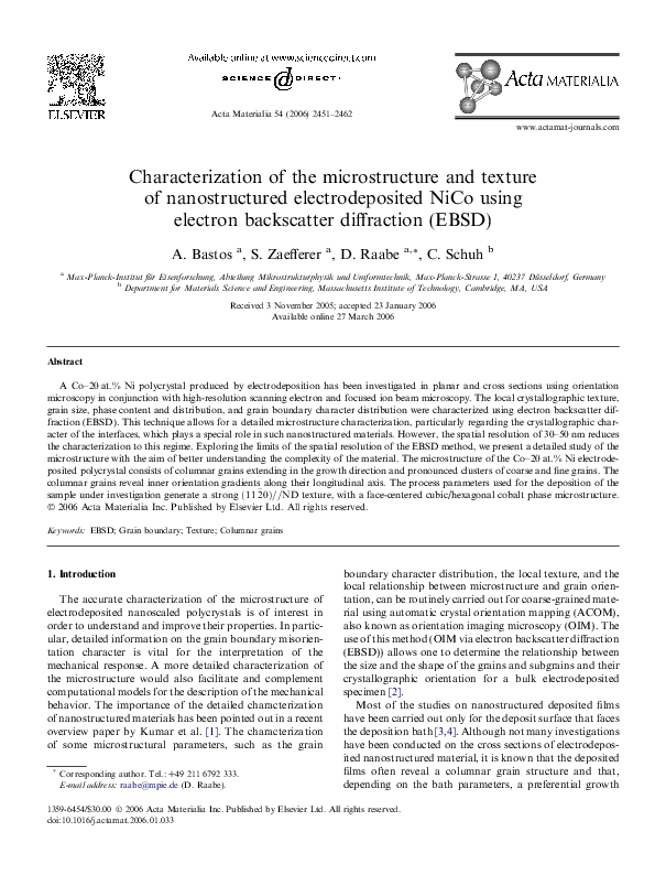 (PDF) Characterization of the microstructure and texture of nanostructured electrodeposited NiCo ...