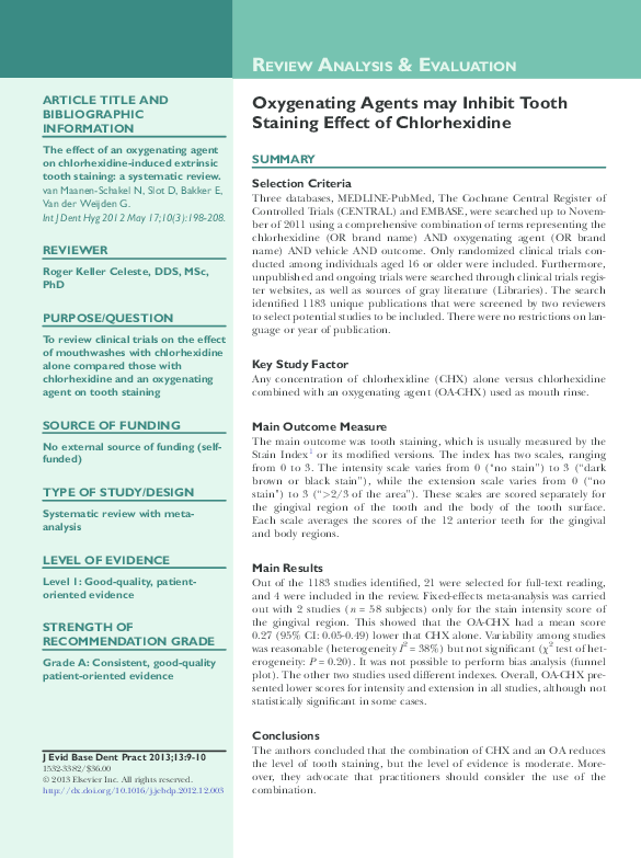 (PDF) Oxygenating agents may inhibit tooth staining effect of chlorhexidine