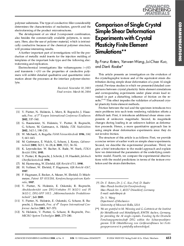 (PDF) Comparison of Single Crystal Simple Shear Deformation Experiments ...