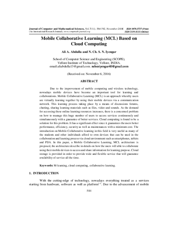 Pdf Mobile Collaborative Learning Mcl Based On Cloud Computing