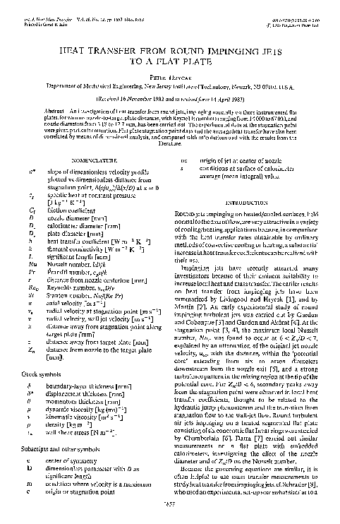 (PDF) Heat transfer from round impinging jets to a flat plate