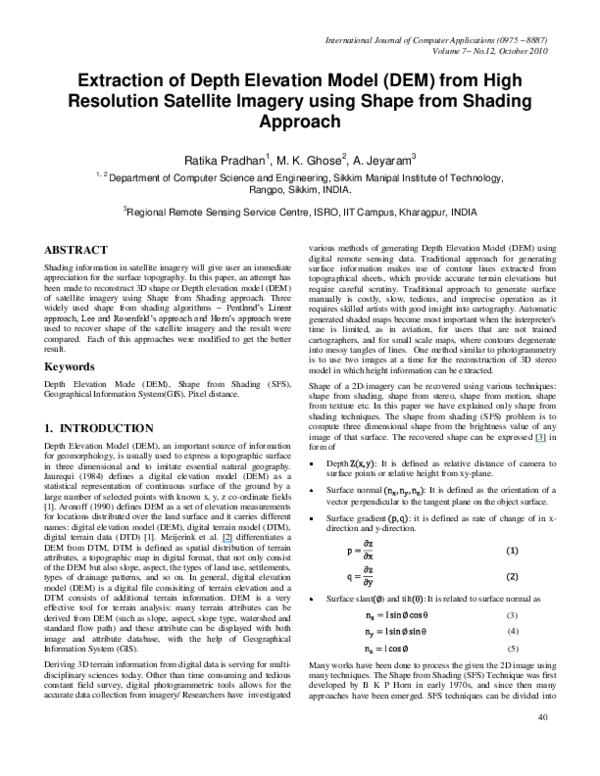 (PDF) Extraction of Depth Elevation Model(DEM) from High Resolution Satellite Imagery Using ...