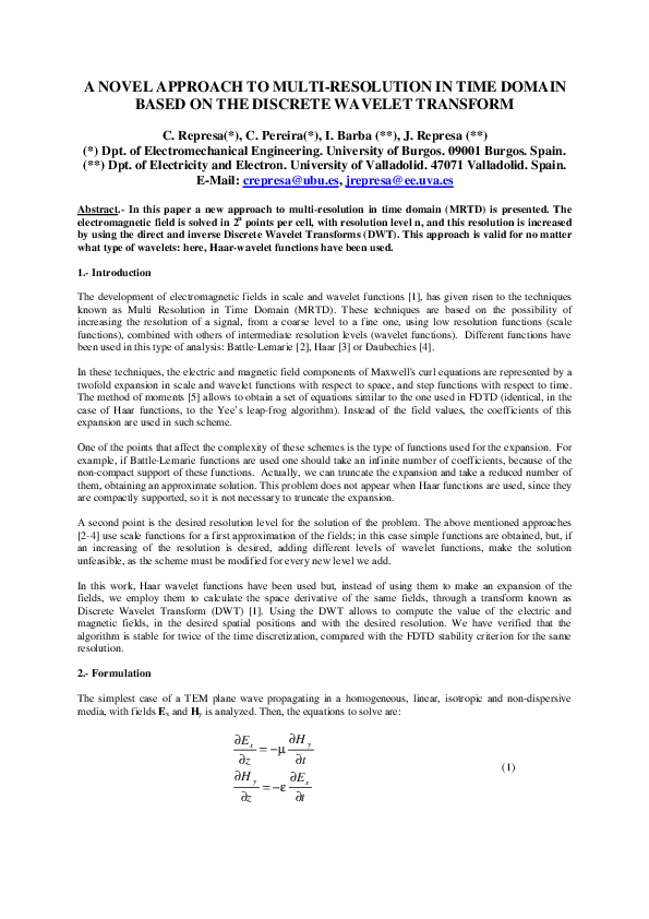 Pdf An Approach To Multi Resolution In Time Domain Based On The