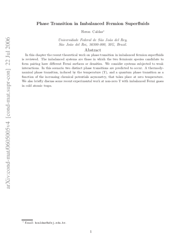 (PDF) Phase Transitions in Imbalanced Fermion Superfluids