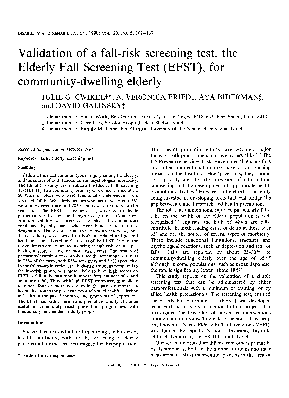 (PDF) Validation of a fall-risk screening test, the Elderly Fall ...