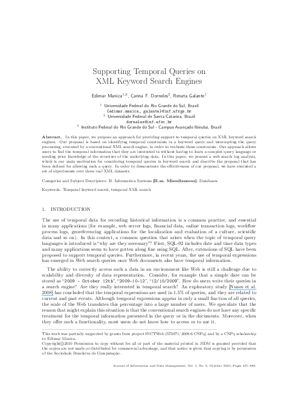 (PDF) Supporting Temporal Queries on XML Keyword Search Engines