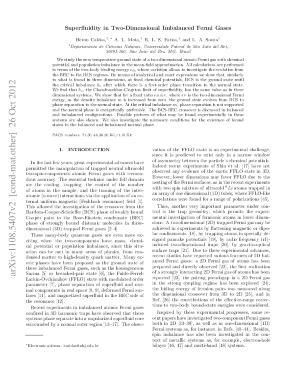 (PDF) Superfluidity in Two-Dimensional Imbalanced Fermi Gases