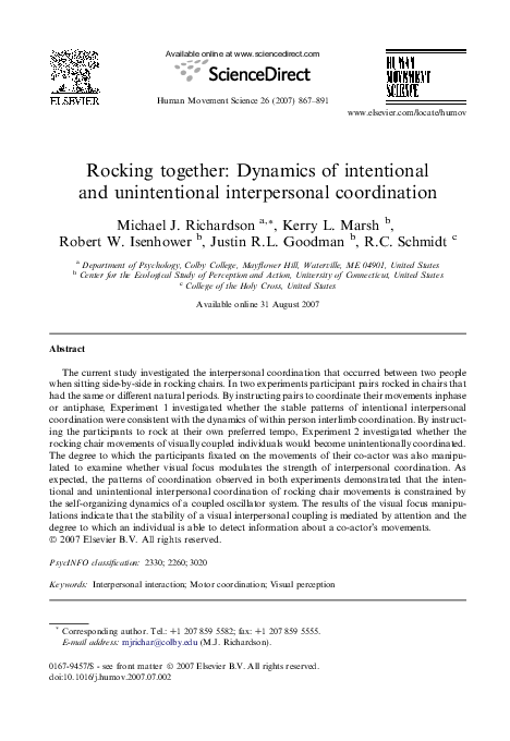 (PDF) Rocking together: Dynamics of intentional and unintentional interpersonal coordination