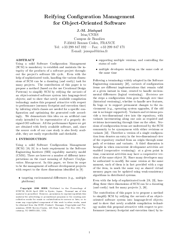 (PDF) Reifying configuration management for object-oriented software