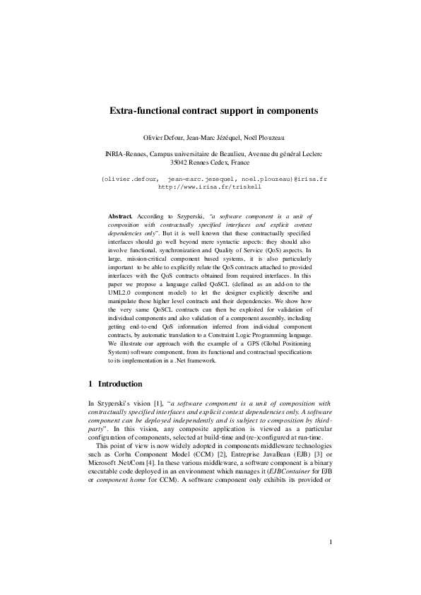 (PDF) Extra-Functional Contract Support in Components