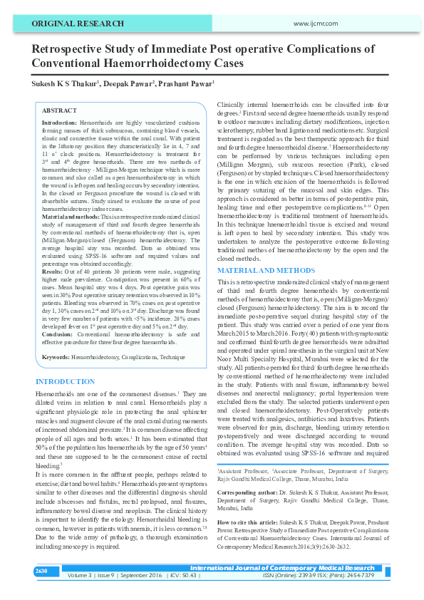 (PDF) Retrospective Study of Immediate Post operative Complications of ...