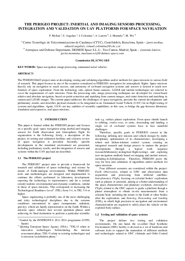 (PDF) The Perigeo Project: Inertial and Imaging Sensors Processing ...