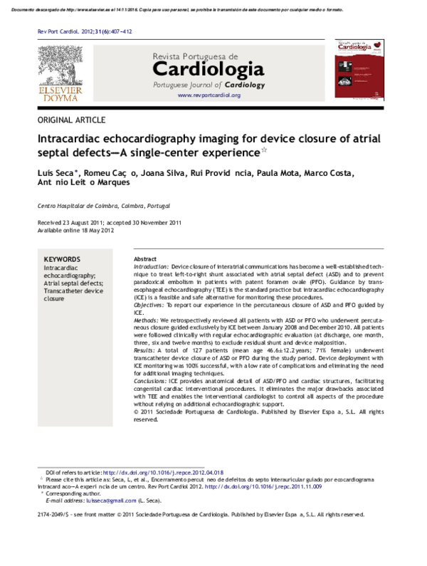 (PDF) Encerramento percutâneo de defeitos do septo interauricular ...