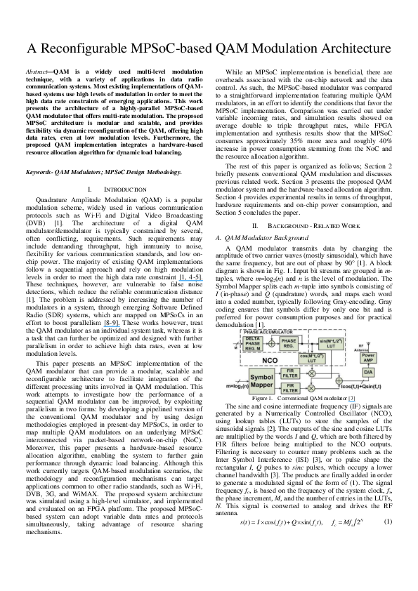 Pdf A Reconfigurable Mpsoc Based Qam Modulation Architecture