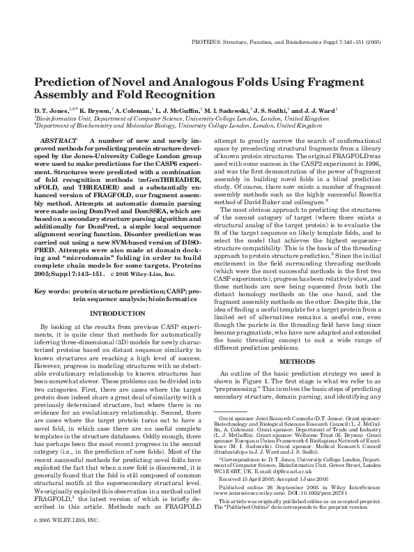 (PDF) Prediction of novel and analogous folds using fragment assembly and fold recognition