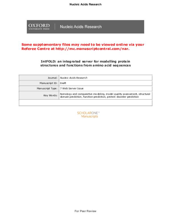 Pdf Intfold An Integrated Server For Modelling Protein Structures And Functions From Amino
