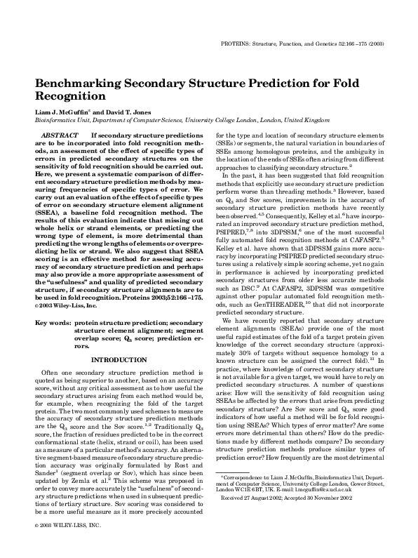 Pdf Benchmarking Secondary Structure Prediction For Fold Recognition