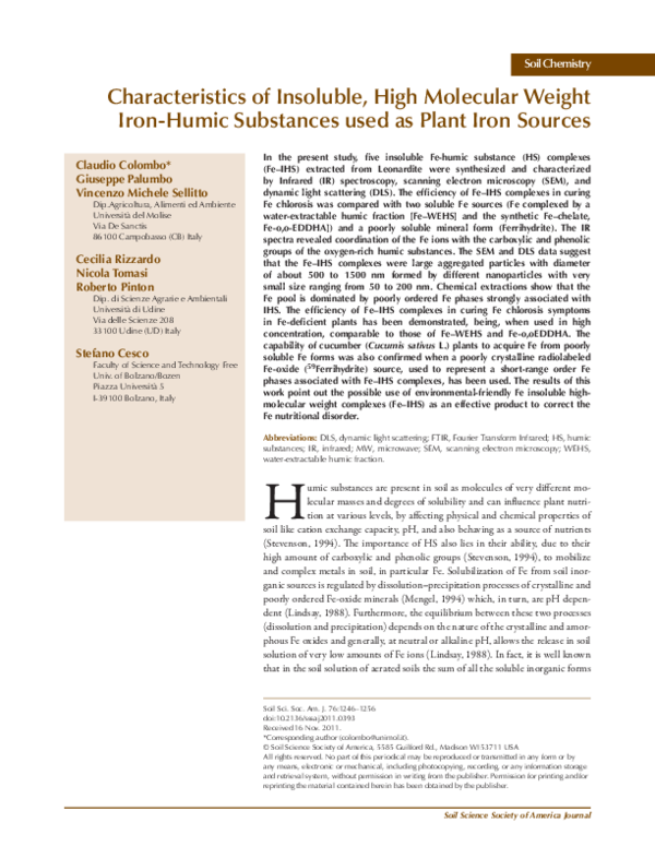 (PDF) Characteristics of Insoluble, High Molecular Weight Iron-Humic ...