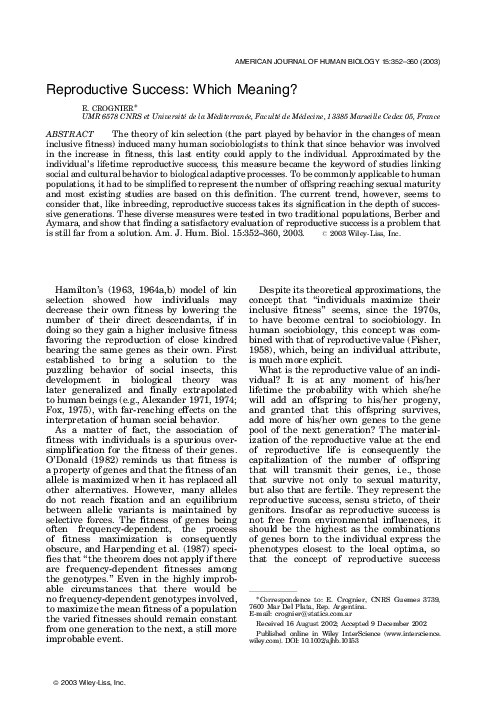 (PDF) Reproductive success: Which meaning?