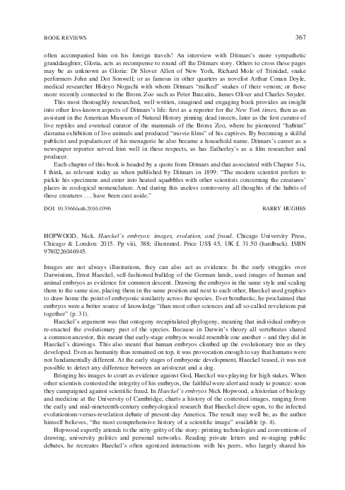 (PDF) Review of Nick Hopwood, Haeckel's embryos. Images, evolution, and ...