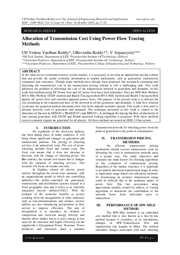 Pdf Allocation Of Transmission Cost Using Power Flow Tracing Methods
