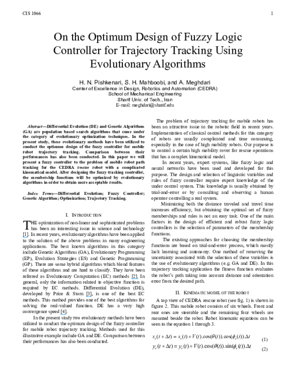 Pdf On The Optimum Design Of Fuzzy Logic Controller For Trajectory Tracking Using Evolutionary