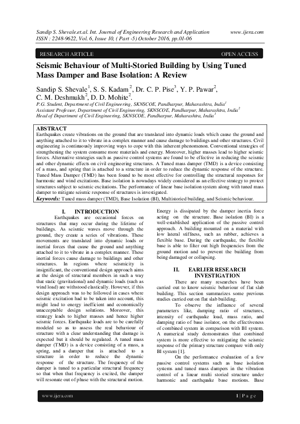Pdf Seismic Behaviour Of Multi Storied Building By Using Tuned Mass Damper And Base Isolation