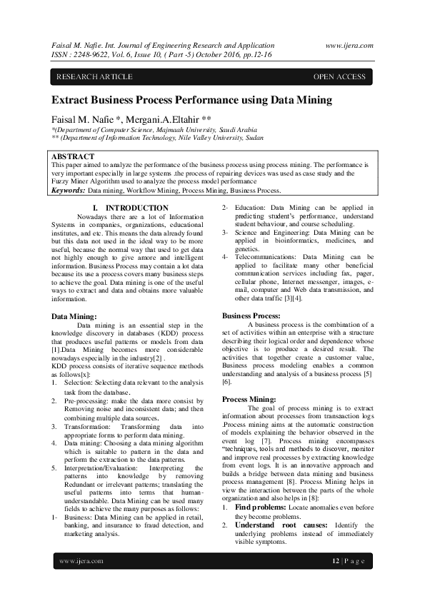 (PDF) Extract Business Process Performance using Data Mining